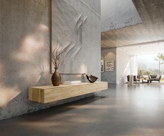 DELIFE Lowboard Cuor 200 cm Keramik Laminam Sabbia Eichefarbig 1 Klappe 1 Schubfach Schwebend, Lowboards