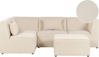 Beliani Sofa mit Ottomane Hellbeige Stoffbezug aus Cord Rechts mit Armlehnen Kissen 4-Sitzer Modulsofa Ecksofa Wohnzimmermöbel Modern Wohnecke Sitzecke