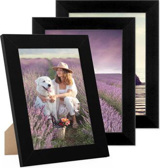 Photolini Bilderrahmen 15x20 Schwarz Holz MDF, 3er Set breite Bilderrahmen schwarz 20x15, Picture Frame mit Acrylglas, Bilder Rahmen 15 x 20 cm zum Aufhängen & 