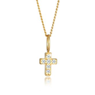 Elli Halsketten - Halskette Kreuz Religion Diamanten (0.03 ct.) 585 - Gr. unisize - in Gold - f&uuml;r Damen