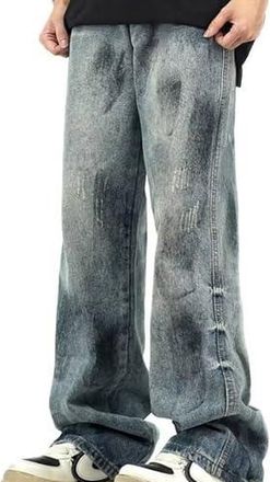 Generic Jean Homme Jeans Homme Jean Homme Regular Confortable Classique D&eacute;lav&eacute; Imprim&eacute; Trous Assemblage D&eacute;contract&eacute; - Design Patchwork Streetwear pour Look Af