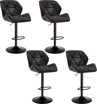 Woltu Lot de 4 Tabouret de Bar réglable en Hauteur Chaise Haute pour Bar avec Dossier siège rembouré en Similicuir Pied en métal,Noir BH287sz-4