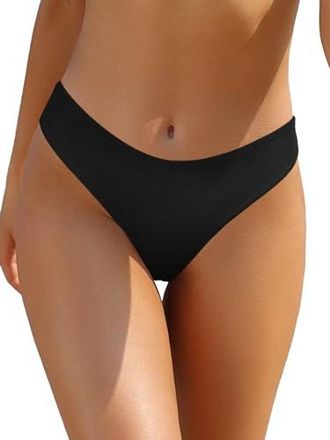 SHEKINI Short de bain pour femme - Taille haute - Brésil classique - Sexy - Taille haute - Bikini Thong - Bas de bikini pour femme, Noir, L