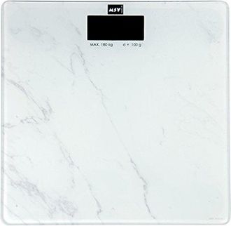 MSV Digitale Personenwaage K&ouml;rperwaage Waage Gewichtswaage aus Sicherheitsglas, Slim Design,Toscana Marmor
