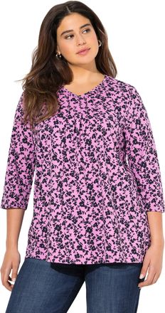 Ulla Popken Damen große Größen Übergrößen Plus Size T-Shirt, A-Linie, V-Ausschnitt, Zierfalten, 3/4-Arm
