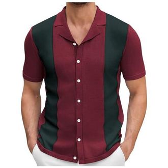 Generic Polo Homme Cardigan Pull Chemise Business Casual Chemise en Laine Haut Confortable, Bordeaux, 3XL