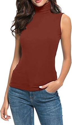 Generic D&eacute;bardeur &agrave; col roul&eacute; pour femme - Long - Gilet d&eacute;t&eacute; l&eacute;ger en coton - D&eacute;bardeurs serr&eacute;s - D&eacute;contract&eacute; - Col roul&eacute; - Sans manches - T-shirt stretch - H