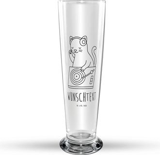 Mr. & Mrs. Panda Personalisiertes Bierglas Katze DJ - Personalisierte Geschenke, Bierkrug mit Namen, Disko, Acryl Wunschname, Tanzen, Feiern, Instrumente, Kunststoff N