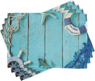 Abakuhaus Nautisch Platzmatten, Nautical Ozean-Landschaft, Waschbare Stoff Esszimmer Küche Tischdekorations Digitaldruck, Blau