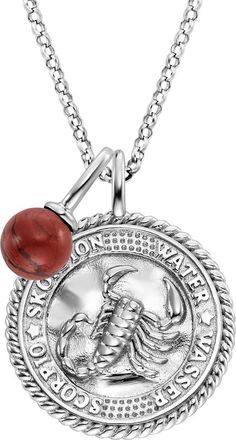 Engelsrufer Damen Halskette aus Sterling Silber und Sternzeichen Skorpion Anhänger - besetzt mit 5 Zirkonia Steinen und einem Roter jaspis Stein Anhänger - Länge: