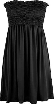 Generic Femmes Été Sweetheart Solid Wrap Taille Haute A-Line Robe Plissée Bohème Plage Mini Jupe, Noir, XL