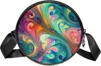 Generic Sac &agrave; bandouli&egrave;re circulaire pour femme, petit sac &agrave; bandouli&egrave;re fluide avec fermeture &eacute;clair, bretelles r&eacute;glables, sac &agrave; main rond d&eacute;contract&eacute; pour f