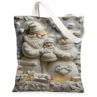 Generic Sacs fourre-tout en toile dhiver, motif bonhomme de neige, sacs d&eacute;picerie r&eacute;utilisables, vintage, l&eacute;gers et lavables, en toile pour les voyages, blanc