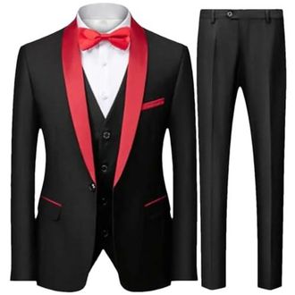 Generic Ensemble 3 pièces de costume daffaires pour homme, coupe ajustée, col assorti, blazer, gilet, pantalon pour formel et décontracté, 51, XXL