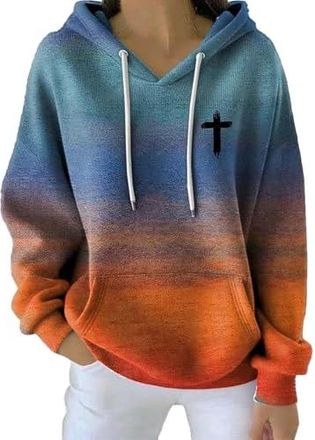 Generic Sweat à capuche chrétien pour femme - Manches longues - Chaud et confortable - Doublure Sherpa - Couleur contrastée - Patchwork - Cordon de serrage - 