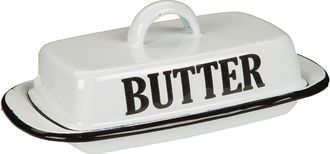 Ambiente Haus Retro Butterdose 51230 Emaille Wei&szlig; Butterschale Vintage Butterglocke emailliert