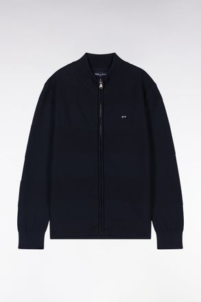 Eden Park Cardigan Zipp&eacute; &Agrave; Col Montant En Coton Marine Cercl&eacute; Coupe Droite