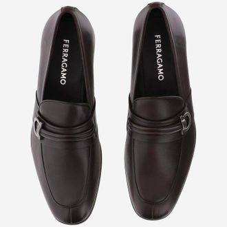 Ferragamo Mens Leather Loafers Dark Brown Calf