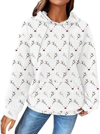 Generic Sweat à capuche de Noël léger pour femme, vêtement de sport décontracté pour entraînement, fête, cadeaux de Noël, blanc, XL