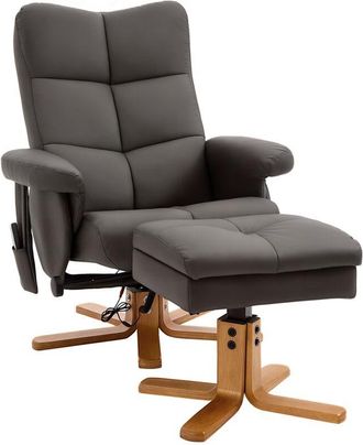 HOMCOM Homcom - Massagesessel mit Hocker, 360&deg; drehbarer Elektrischer Relaxsessel mit Liegefunktion und Stauraum, TV-Sessel Fernsehsessel mit Seitentasche