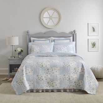 Laura Ashley Kenna Baumwolle Quilt Set, Lt/Pastel Blue, Full/Queen
