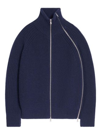 Dries Van Noten pull nervuré à détail de zip - Bleu