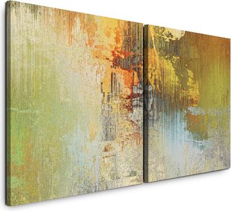 Paul Sinus Art GmbH Abstrakte Kunst 120x60cm - 2 Wandbilder je 60x60cm Kunstdruck modern Wandbilder XXL Wanddekoration Design Wand Bild
