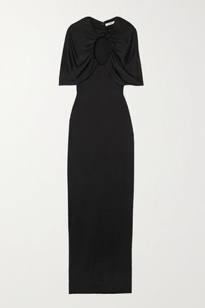 Et Ochs Robe Aus Stretch-jersey Mit Cut-out, Raffungen Und Cape-effekt - Schwarz