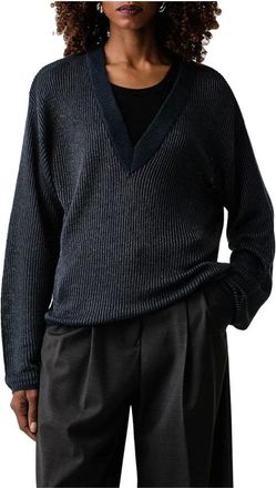 Patrizia Pepe Pull col V en lurex - Femme - Pulls - Bleu - Taille: 42 FR