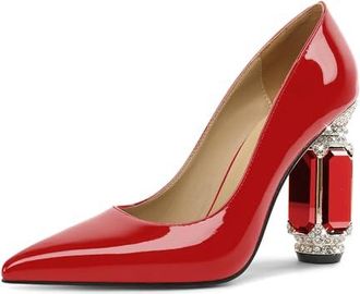 EDEFS Escarpins Femme Prêts pour lÉvénement en Cuir Verni Talon Haut Bloc 9 cm Accents de Strass Cristal Étincelant Bout Pointu Enfilage Facile pour Mariage