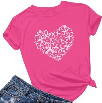 Generic Octobre Rose Tee Shirt Femme Tee Shirt Octobre Rose Cancer du Sein T-Shirts à Manches Courtes Noeud Femme Mode Décontracté Col Rond Tops