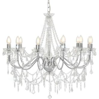vidaXL Kronleuchter mit Perlen Silbern 12 x E14-Fassungen - Vidaxl