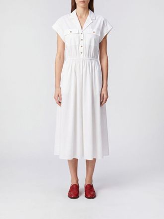 Tory Burch Robe chemisier midi en coton avec col &agrave; revers et silhouette trap&egrave;ze