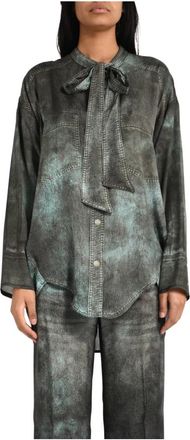 Pinko Pinko, Femme, Blouses et Chemises, Gris, Taille: 40 FR Chemise avec imprim&eacute; trompe-loeil et col &agrave; nouer