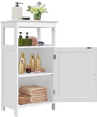 Yaheetech 4-stufiger Badezimmerschrank Bodenschrank mit Einzeltür & Verstellbarem Einlegeboden Standschrank fürs Badezimmer/Wohnzimmer/Küche/Flur/Kleine Räume W
