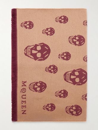Alexander McQueen Écharpe En Laine Jacquard À Franges - Marron