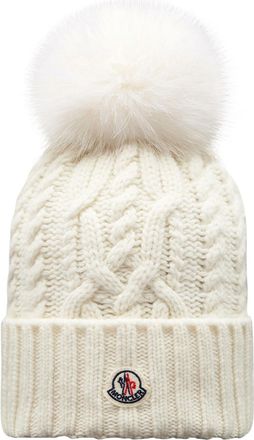Moncler Moncler Bonnet En Laine Et Cachemire Avec Pompon, Femme, Blanc, Taille: Uni