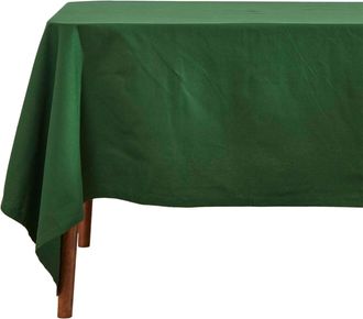 Homescapes Hochwertige runde Tischdecke dunkelgrün 178x305 cm, XXL Tischtuch rechteckig aus 100% Baumwolle, waschbar & pflegeleicht