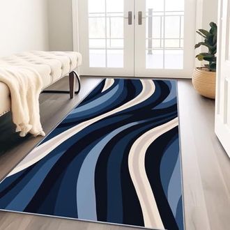 Generic Tapis Couloir Long Antid&eacute;rapant, 50 x 150 cm Interieur Bureau Poil Ras Decoration - Abstrait Moderne Vagues g&eacute;om&eacute;triques Coureur Paillasson pour Salon