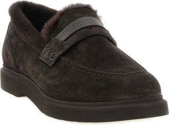 Brunello Cucinelli Shearling-Lined Suede Loafer - brown
