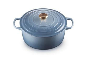 LE CREUSET Le Creuset Signature Gusseisen-Bräter mit Deckel, Ø 28 cm, Rund, Für alle Herdarten und Induktion geeignet, Volumen: 6,7 l, 6,125 kg, Chambray, 211772