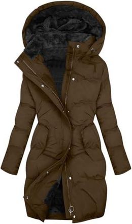 Minetom Manteau Femme Hiver Polaire Chaud Imperm&eacute;able Veste &agrave; Capuche Manches Longues Manteaux mi longue Blouson Casual A Caf&eacute; L