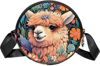 Generic Petit sac &agrave; bandouli&egrave;re circulaire pour femme, sac &agrave; bandouli&egrave;re en alpaga avec fermeture &eacute;clair et bretelles r&eacute;glables style d&eacute;contract&eacute; pour femmes 