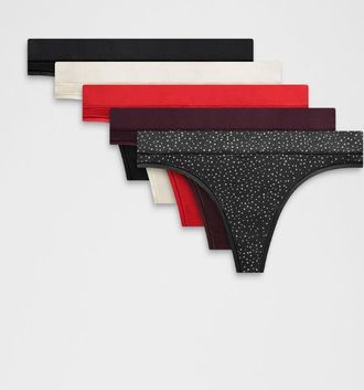 lululemon UnderEase String mit mittelhohem Bund 5er-Pack f&uuml;r Frauen - Gr&ouml;&szlig;e 2XL in Black/Black Plum/Oxford Red