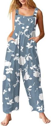 Generic EMUKFD Salopette boh&egrave;me pour femme - Style ethnique vintage - Patchwork - Jambe large - Imprim&eacute; floral - Combinaison d&eacute;t&eacute; d&eacute;contract&eacute;e - Barboteuse bo