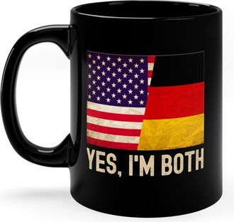 Generic Tee Becher Deutsch-Amerikaner, Schwarz, Ja, Ich Bin Beides Milchbecher Niedliche Keramikbecher Moderne Trinkbecher Für Kakao Tischdeko Tee 330Ml
