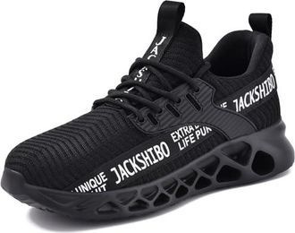 JACKSHIBO Chaussures de travail, de s&eacute;curit&eacute;, pour homme et femme, l&eacute;g&egrave;res, sportives, avec embout en acier, respirantes, Noir, 38 EU