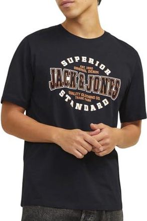 Jack & Jones Jjelogo Aw24 Sn T-Shirt &agrave; col Rond 2, Noir, Blanc, Orange, XXL Homme