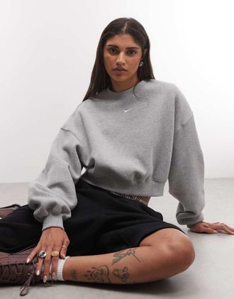 Nike sweat-shirt court oversize en molleton mi-&eacute;pais gris