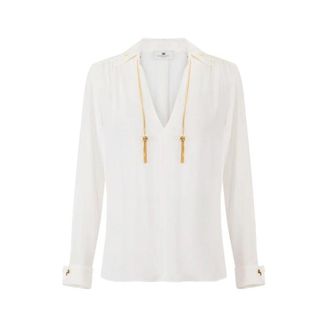 Elisabetta Franchi Bluse aus Georgette mit Schmuckdetails - - Blouses & Shirts - Damen - Wei&szlig; - 2XL